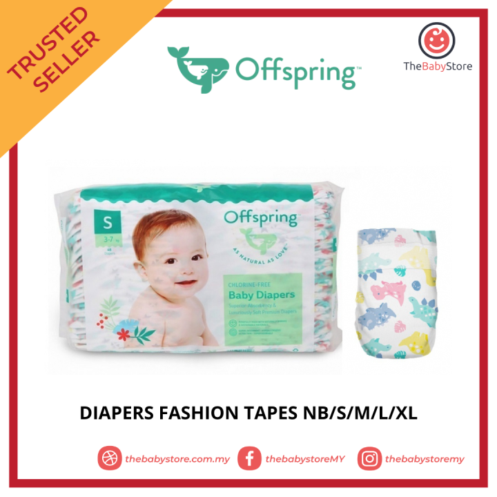 Offspring Fashion Tapes Chlorine Free Baby Diapers - Size NB/S/M/L/XL ...