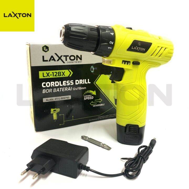 LAXTON Mesin bor baterai tangan cordless drill cas 12V 10mm MURAH LARIS Variable speed LX-12 ...
