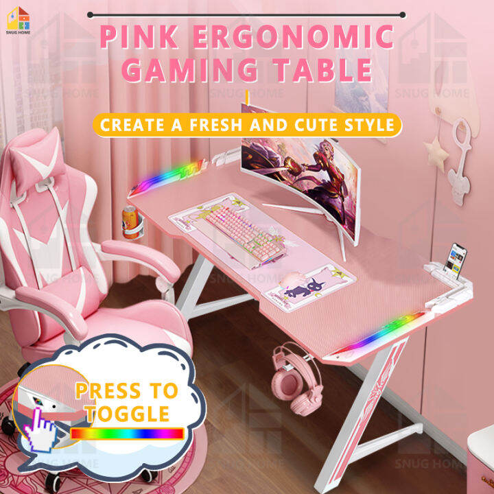 SnugHome โตะคอมพิวเตอร์ สีชมพู โต๊ะเกมมิ่ง โต๊ะเกมมิ่ง โต๊ะคอมเกมมิ่ง ...