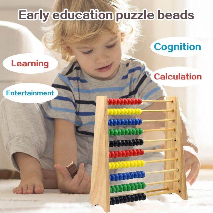 Kids 10-Row Wooden Beads Abacus Count Frame Teaching Aid Math ...