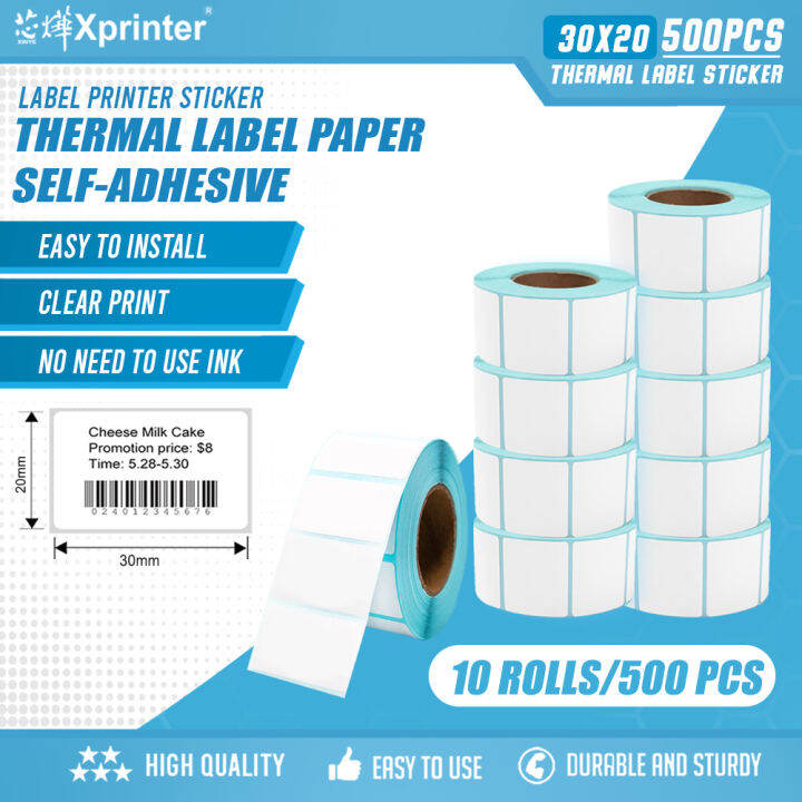 Xprinter 10 Rolls 30X20mm Thermal Label Sticker Paper 30mmX20mm Thermal ...