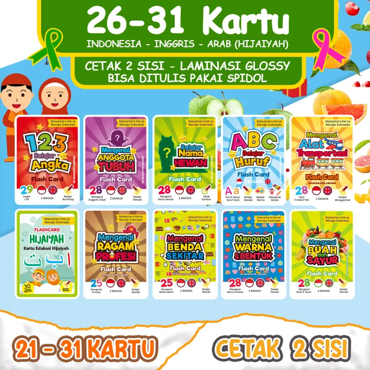 FLASH CARD EDUKASI ANAK BAHAN TEBAL / KARTU MAINAN ANAK BALITA PINTAR ...