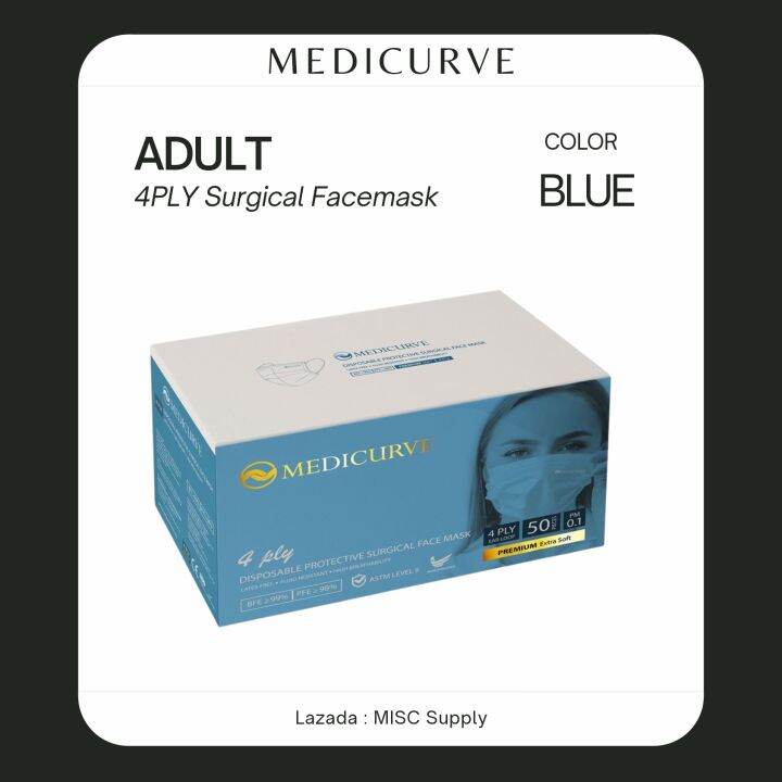 Medicurve Adult Mask 4Ply Surgical Face Mask - ASTM Level III/ Type IIR ...