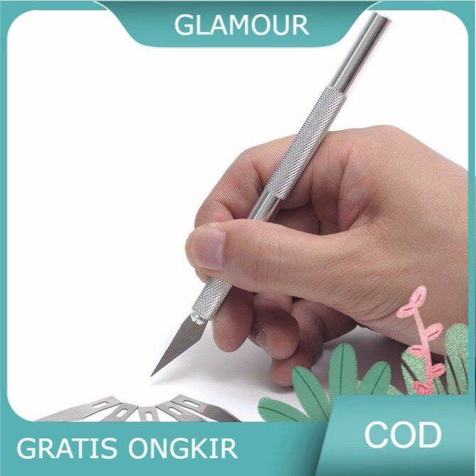 Pisau Ukir Seni Set Crafting Art Knife Metal Handle with 4 PCS Blade ...