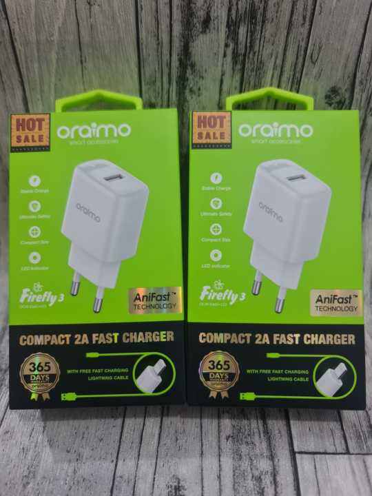 Oraimo Charger Firefly 3 OCW-E66S +L53 Compact 2A Fast Charger Lighting Cable White - Gadget ...