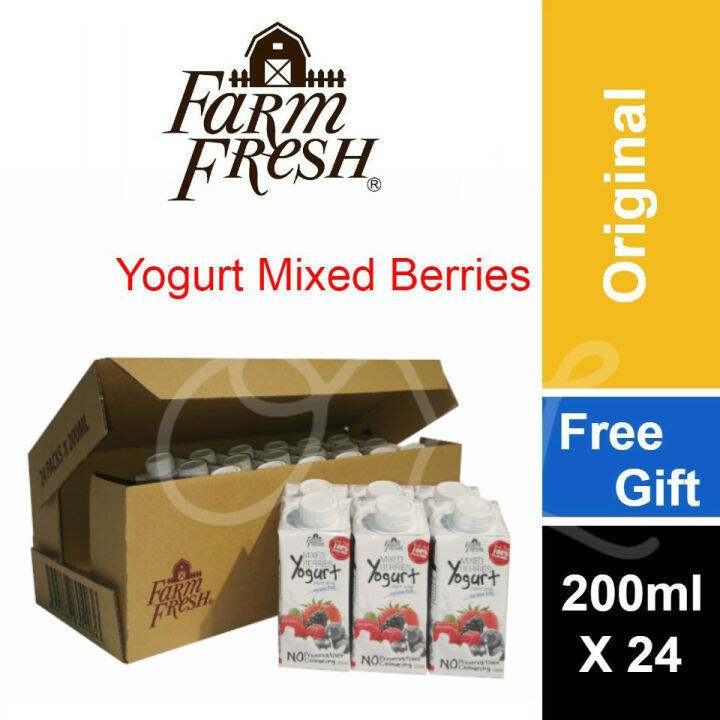 Farm Fresh UHT Mixed Berry Yogurt - 200ml x 24packs + Free Gift | Lazada