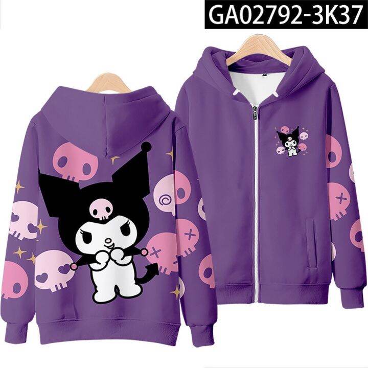 Sanrios เสื้อกันหนาวมีซิปลายการ์ตูนภาพอนิเมะ Kuromi My Melody เสื้อโค้ต ...