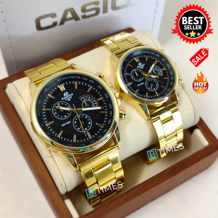Casio Edifice Gold Tri Chrono With Date Stainless Steel Couple Watch ...