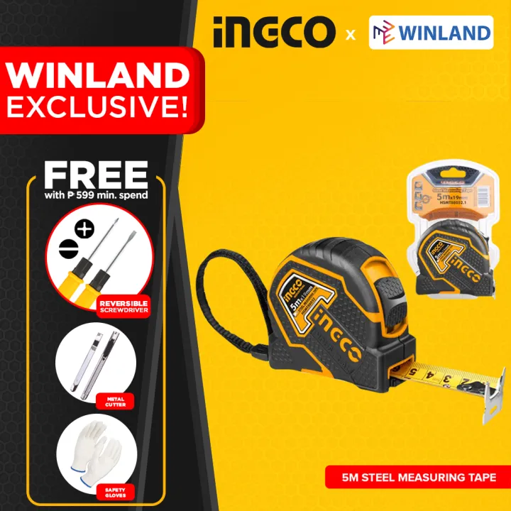 INGCO Tools Industrial Steel Measuring Tape Nylon Blade 5M Double Sided ...