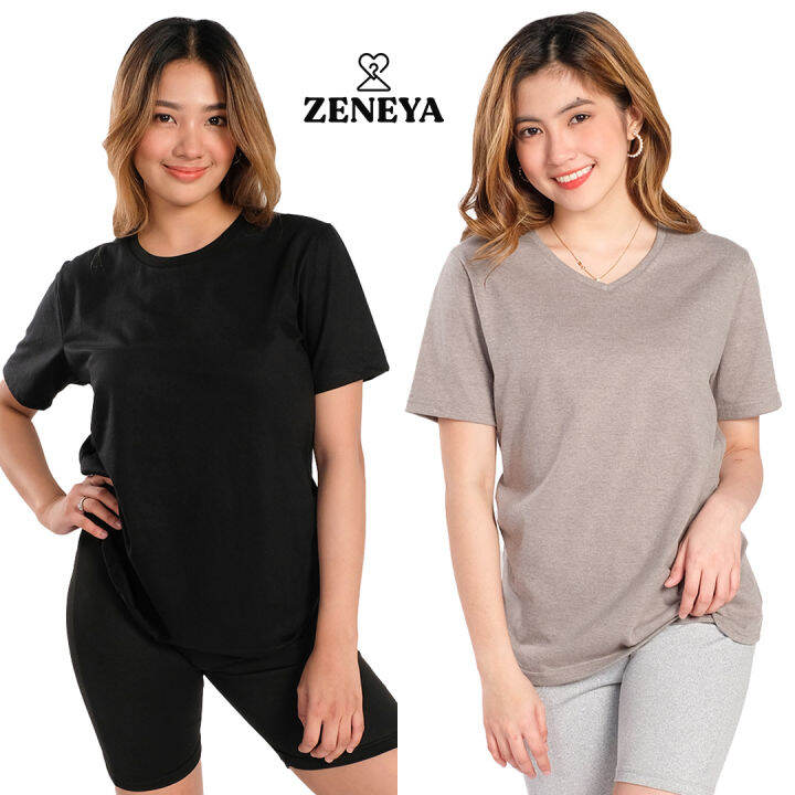 Zeneya Tees Shirt Tshirt Collection For Women basic classic plain cotton short sleeves t-shirt t ...