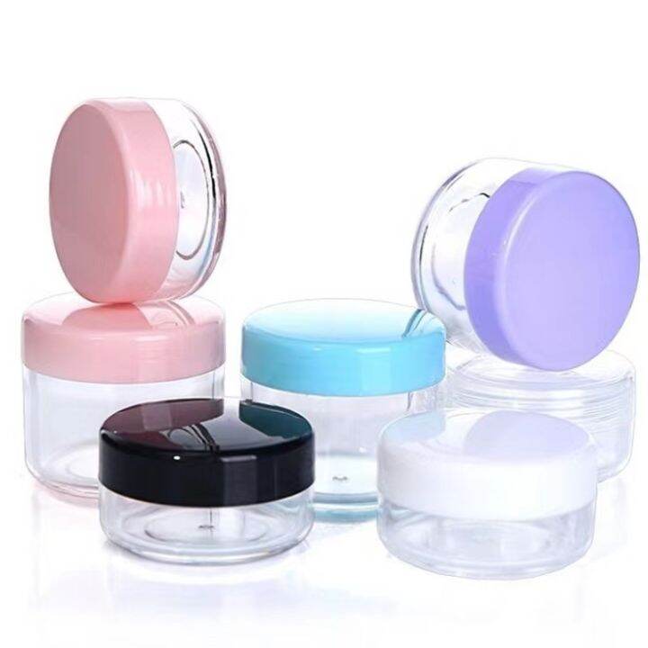 10g/5g Portable Plastic Cosmetic Empty Jars Small Colorful Covers Clear ...