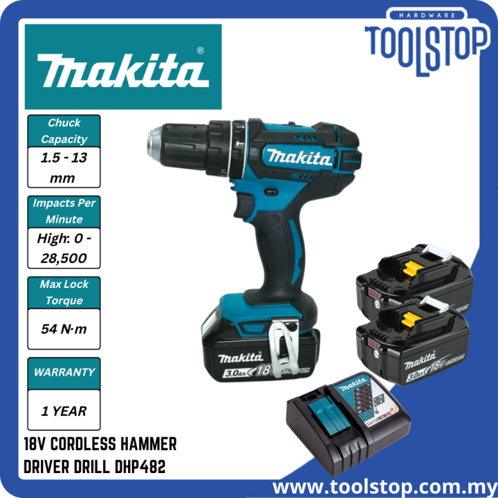 MAKITA 18V CORDLESS HAMMER DRIVER DRILL DHP482 | Lazada