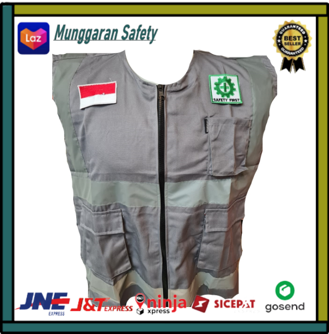 Rompi Kerja Proyek / Rompi Safety Bahan American Drill Abu + Logo ...