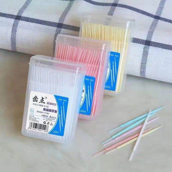 200pcs/ Box Double Head Tooth Floss Dental Floss Plastic Interdental ...