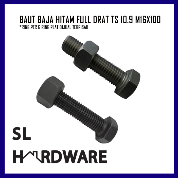 Baut Baja TS 10.9 M16x100 Baut Mur Baja M16x100 Baut Hex TS 10.9 | Lazada Indonesia
