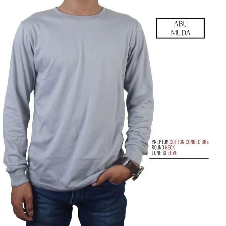 BAJU OBLONG KAOS POLOS WANITA PRIA COTTON COMBED 30S ABU MUDA LENGAN ...