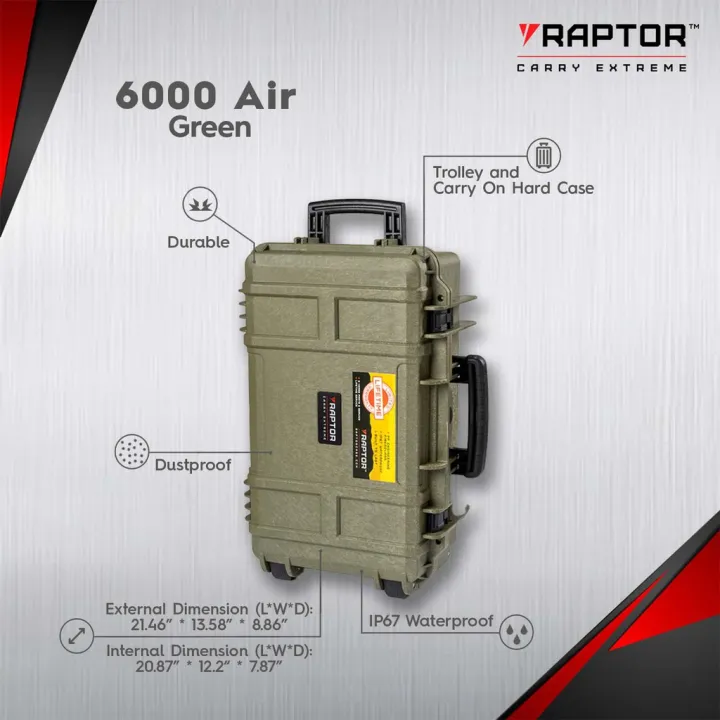 Raptor 6000 Air (Green) Waterproof Dustproof Trolley and Carry On Hard ...