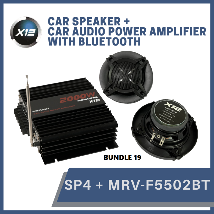 X12 BUNDLE 19- Car Amplifier with FM Radio, USB & Bluetooth + 2pcs ...