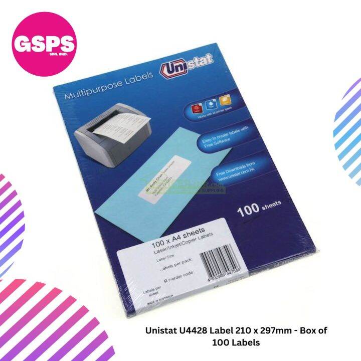 [CLEAR STOCK] Unistat A4 U4428 Label 210 x 297mm - Box of 100 Labels | Lazada