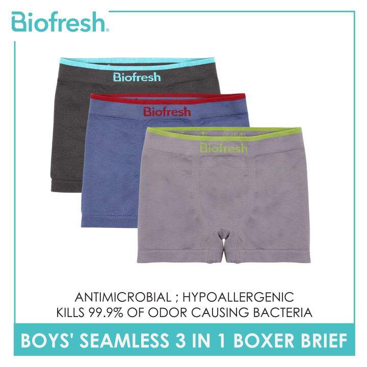 Biofresh Boys' Antimicrobial Seamless Boxer Brief 3 pieces in a pack ...