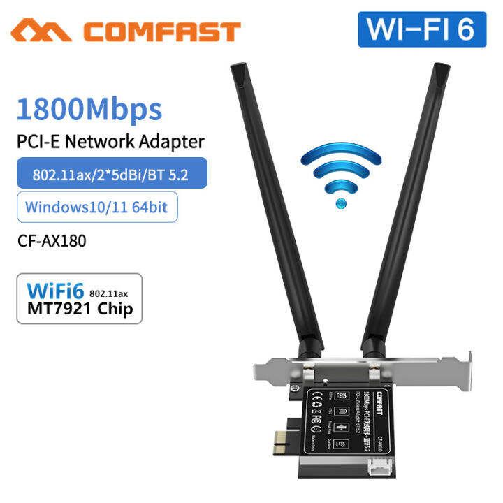 Wifi 6 PCIe Adapter 1800Mbps 2.4G5GHz PCI Express Bluetooth-5.2 Card ...