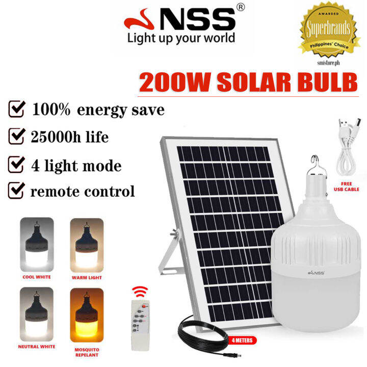 NSS Solar Lamp Solar bulb with Solar Panel Outdoor 100W 200W Solar ...