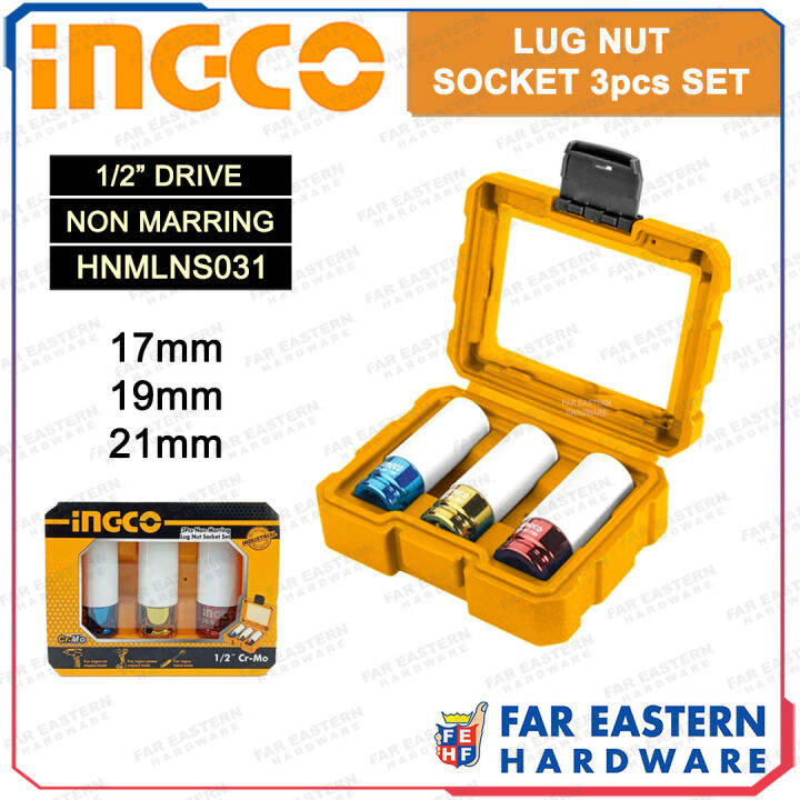 INGCO Lug Nut Socket Wrench Non-Marring 3pcs Set 1/2"DR HNMLNS031 INHT ...