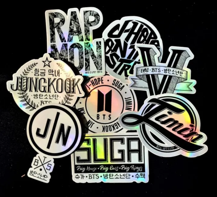 8 pcs BTS Members Logos Decal Stickers Holographic Waterproof Laminated ...