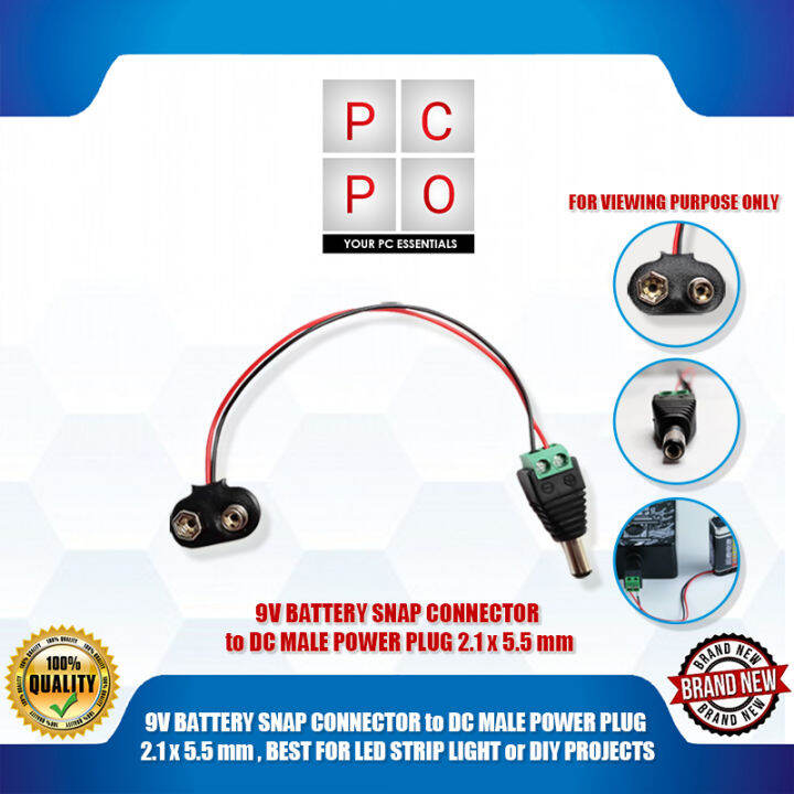 9V BATTERY SNAP CONNECTOR to DC MALE POWER PLUG 2.1x5.5mm, BEST FOR LED ...