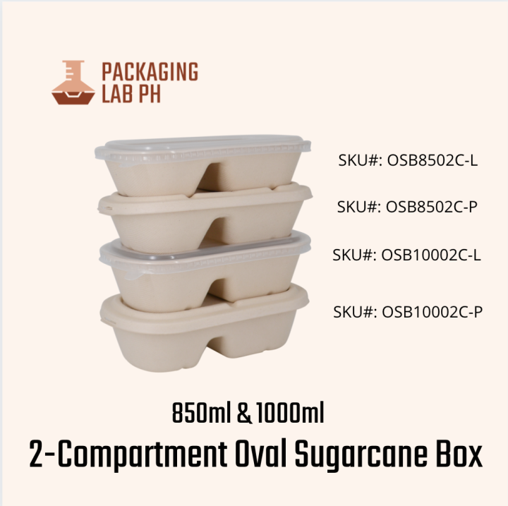 [10pcs] Sugarcane Bagasse Box with 2 Compartments (700ml, 850ml, 1000ml ...