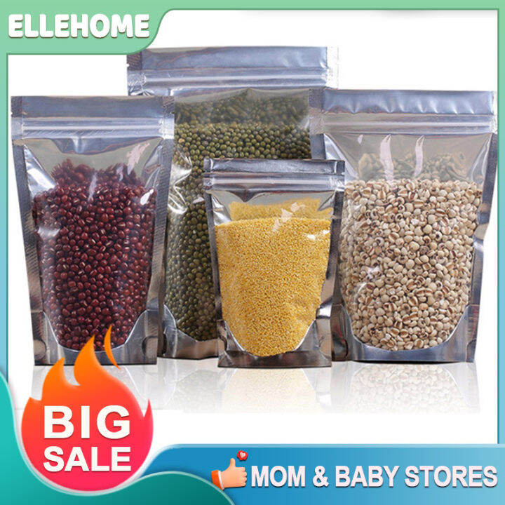 100pcs/Pack Food Self-sealing Bag Half Silver Aluminum Half Clear Stand Up Pouch Packaging ...