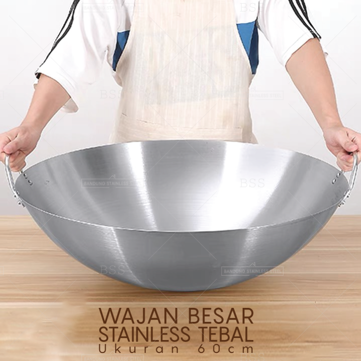 Wajan Besar 60cm Penggorengan Stainless Steel Tebal Wok Kuali Goreng | Lazada Indonesia