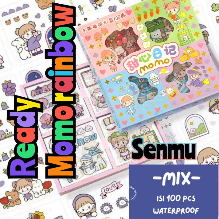 Sticker Momo Rainbow Pelangi Isi 100 Lembar 1 Box Mix 4 warna yang ...