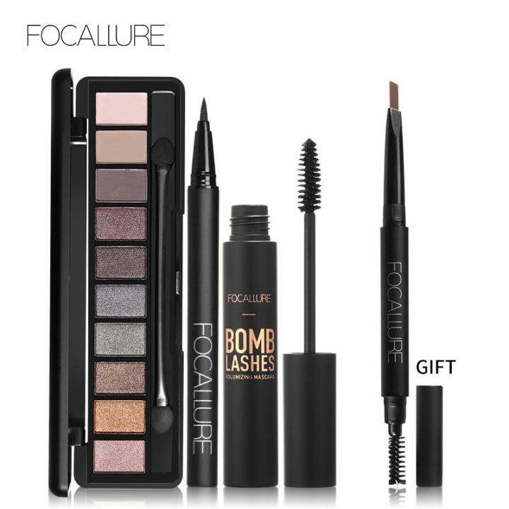 Bộ Bảng Phấn Mắt 10 Màu Mascara Bút Kẻ Mắt Màu đen Focallure Dùng