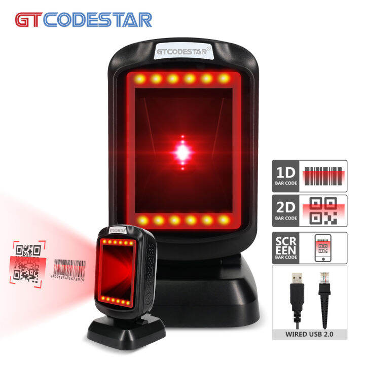 GTCODESTAR GT-9208 Wired Desktop Automatic Scan 2D Barcode Scanner Omnidirectional Qr Bar code ...