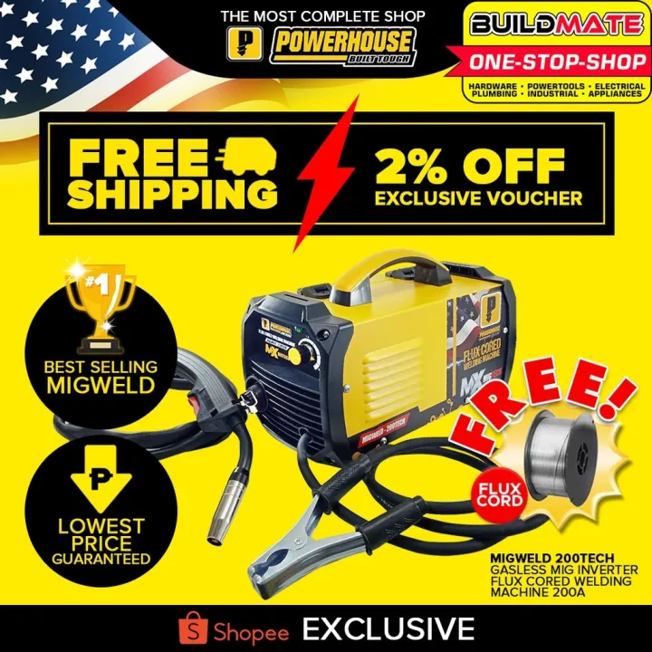 POWERHOUSE USA MIGWELD 200TECH Gasless MIG Inverter Flux Cored Welding ...