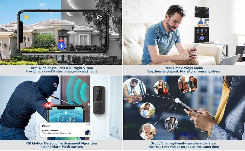 Aiwit Smart Life Smart Video Doorbell Outdoor Wireless Door Bell WiFi ...