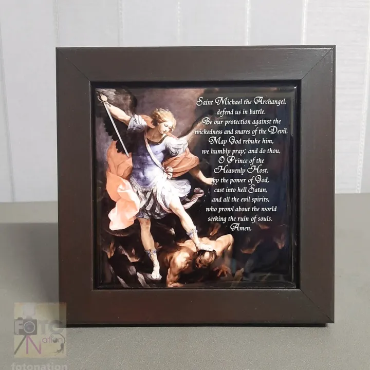 Wooden frame with image of Saint Michael the Archangel with Prayer for ...