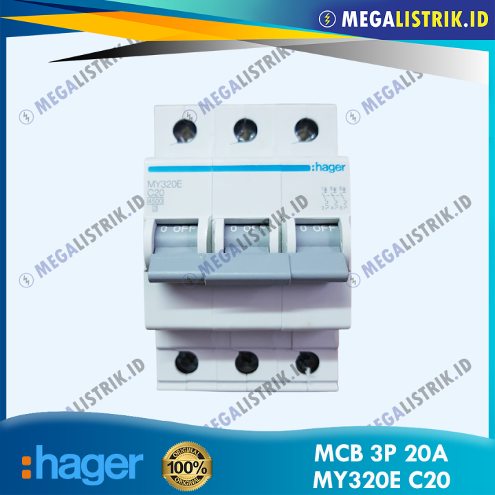 HAGER MCB 3P 20A / MINIATURE CIRCUIT BREAKER 3 PHASE 20 AMPERE / PEMUTUS ARUS LISTRIK 20 A 4.5KA ...