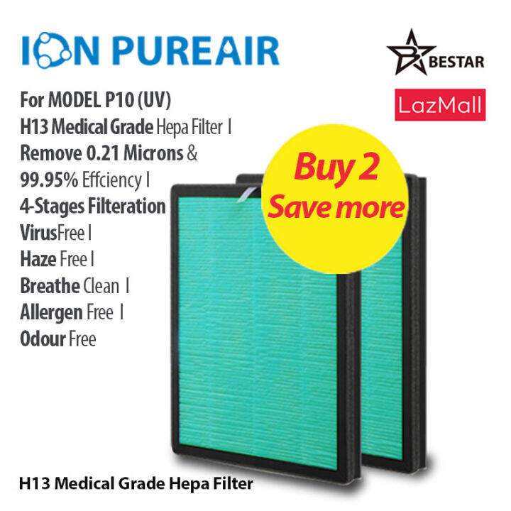 BESTAR H13 (Medical Grade) Hepa Filter for ION PUREAIR Air Purifier P10(UV) (2 Pieces) | Lazada ...