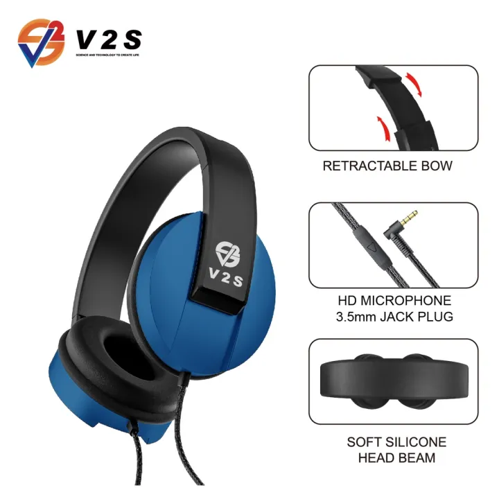 V2S SE5888 Noise Reduction Collapsible 3.5mm Jack Wired Headphone ...