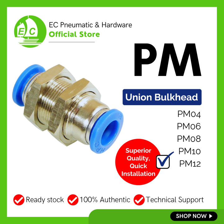 PM Union Bulkhead Male Bulkhead Connector Pneumatic Push In Push Lock ...