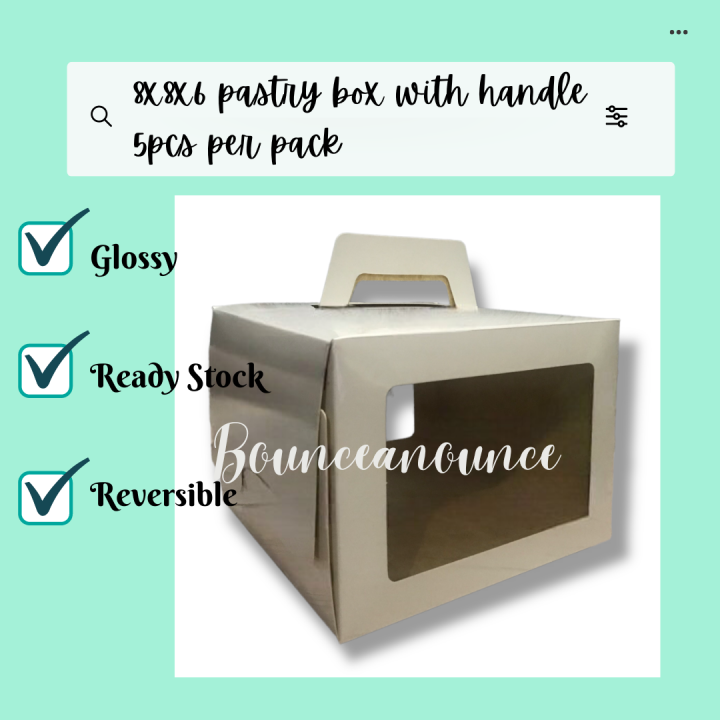 5pcs 8x8x6 Cake Box | with Handle and Side Windows | Reversible ...