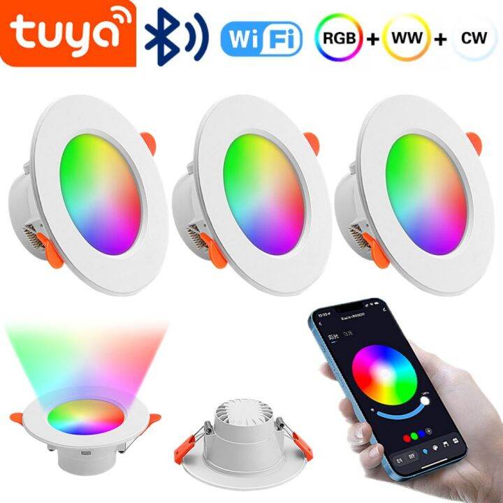 Tuya RGB LED Downlight RGB+CW+CCT Dimmable Spotlight 10W Bluetooth Smart Ceiling Light APP ...