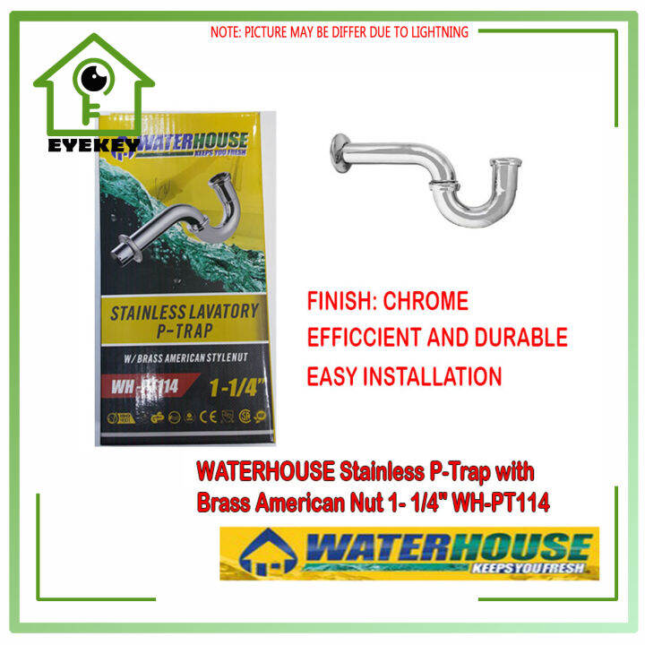 WATERHOUSE Stainless P Trap with Brass American Nut 1 1/4 WH PT114 ...