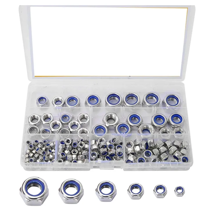 185PCS Lock Nuts Stainless Steel Locknut, Insert Hex Nut Set, Assorted ...