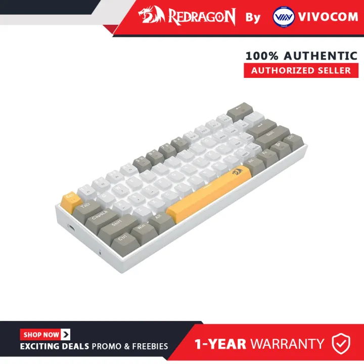 REDRAGON K606 LAKSHMI (YELLOW WHITE GREY) 61 Keys Rainbow LED Backlight ...