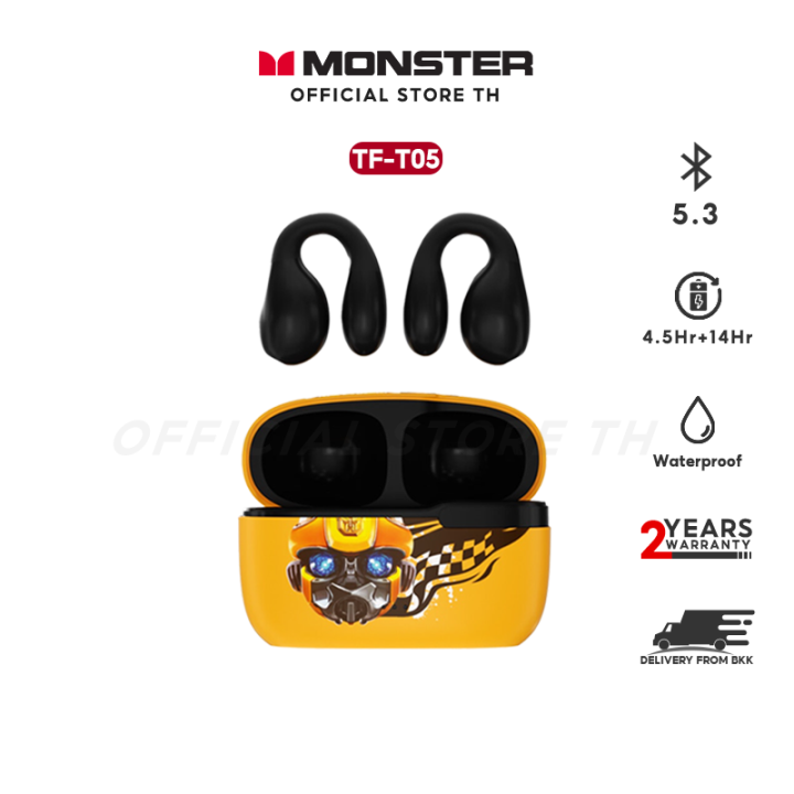 Monster Transformers Bumblebee ชุดหูฟังบลูทูธต่างหูแบบหนีบ TF-T05ที่แท้จริง5.3ขนาดกะทัดรัดและ ...