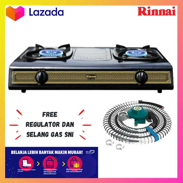 Rinnai RI522S Kompor Gas Stove Teflon 2 Tungku RI 522 S / RI522 S / RI ...