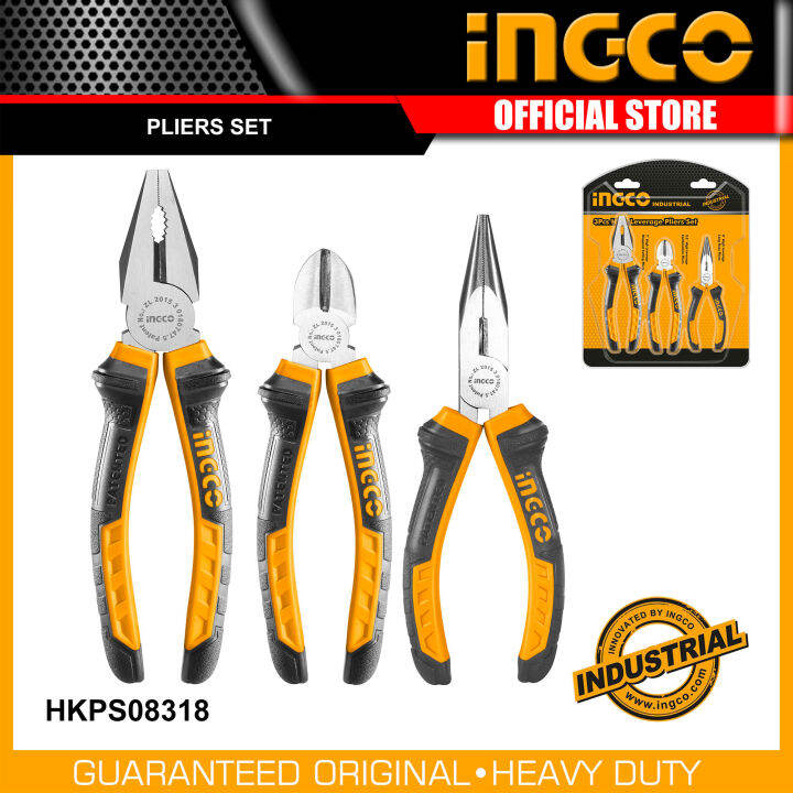 INGCO 3pcs Pliers Set (8" Combination Pliers, 6" Diagonal Pliers, 6" Long Nose Pliers) HKPS08318 ...